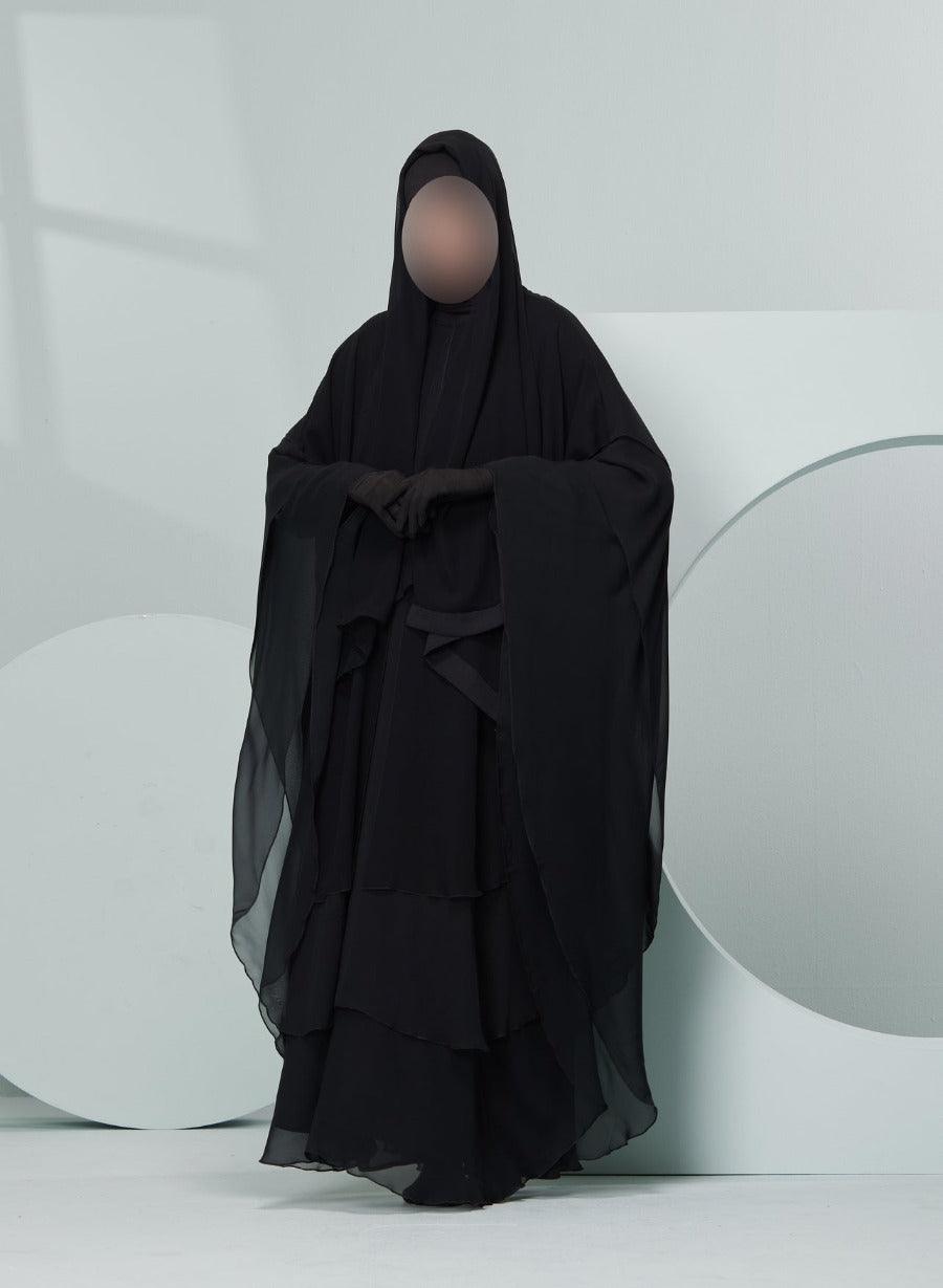 Women's Farasha Style Abaya Set in Black | Thobeluxe